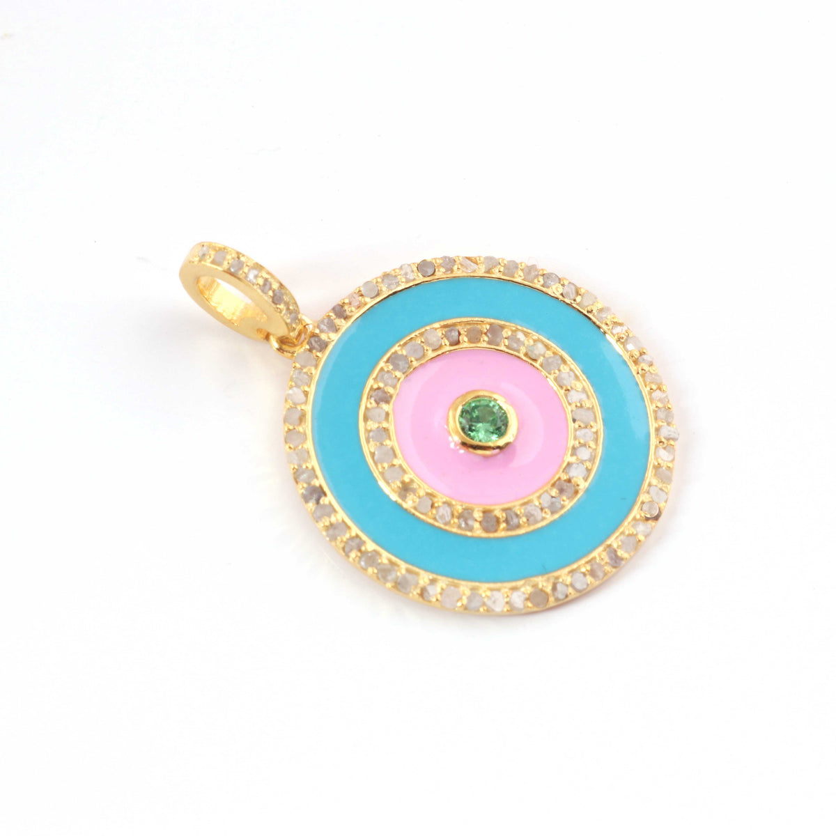 Pave Diamond Multi Stone Round Bakelite Charm Pendant-Round Enamel ...