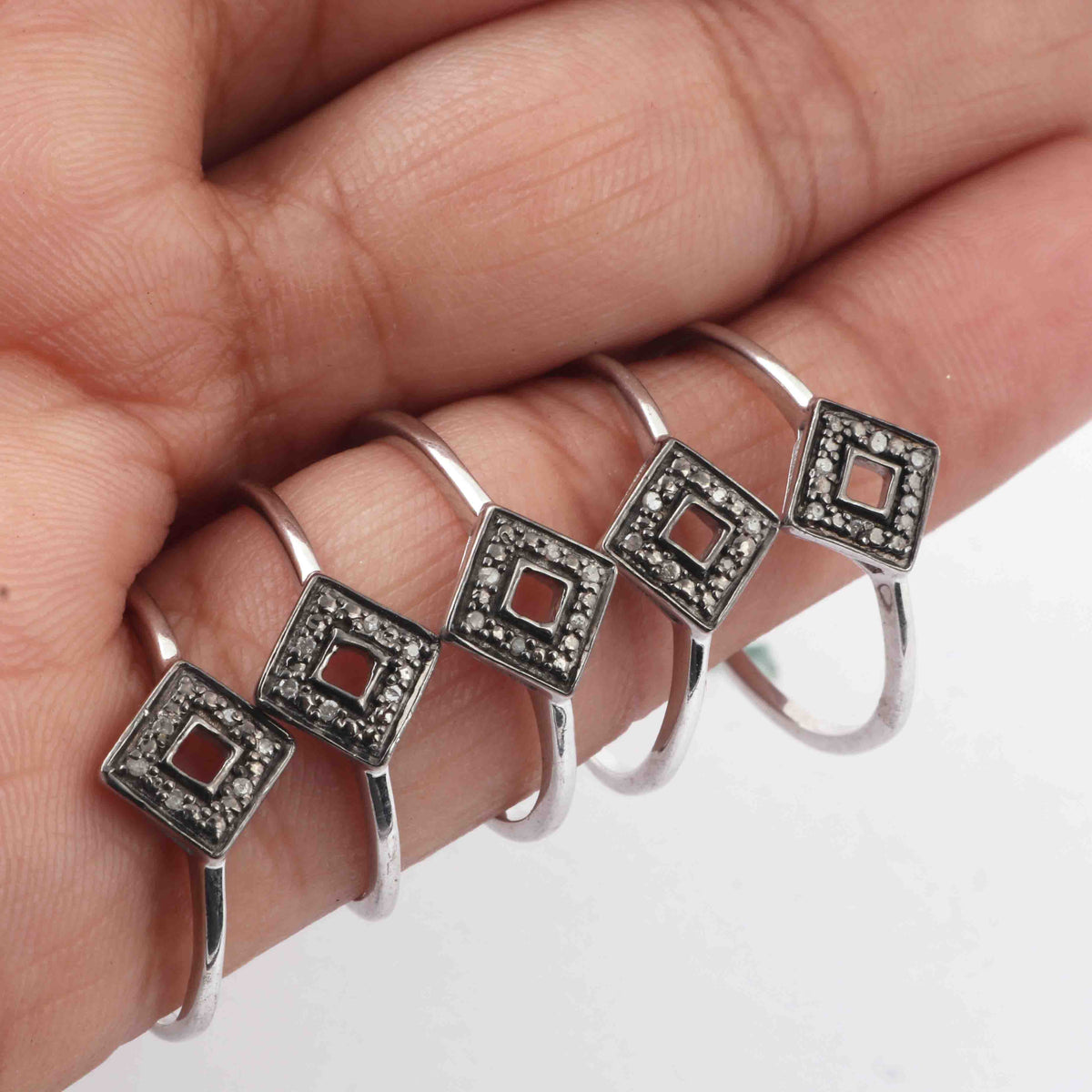 Pave Diamond Designer Shape Ring - 925 Sterling Silver - Diamond Ring ...