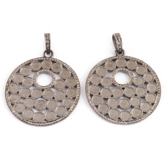 Pave Diamond Round Pendant - 925 Sterling Silver- Scratch Circle ...