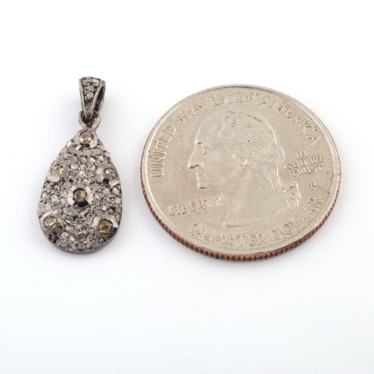 Pave Diamond Drop Shape With Double Cut Diamond - 925 Sterling Silver ...